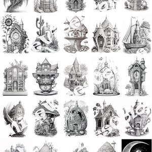 25 Wonderland Tiny Homes: Grayscale Coloring Book for Adults ...