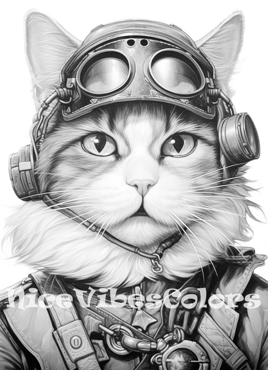 20 Steampunk Cats: Grayscale Coloring Book for Adults - Printable PDF ...