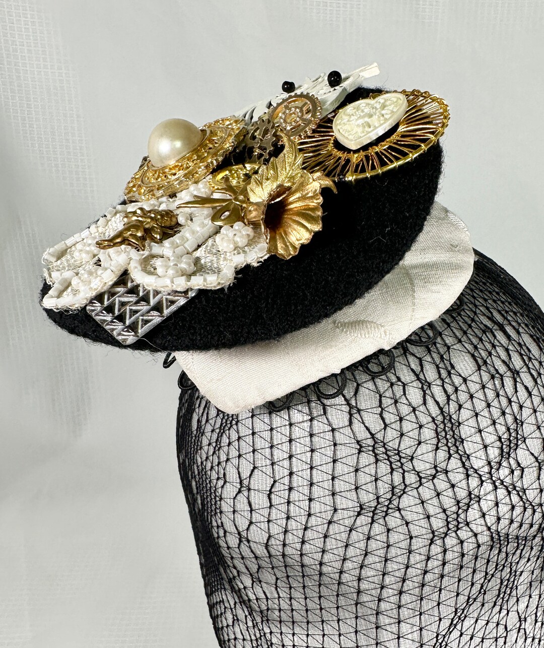 Steampunk Fascinator: Gold, Ivory & Black Ornamented Headpiece - Etsy