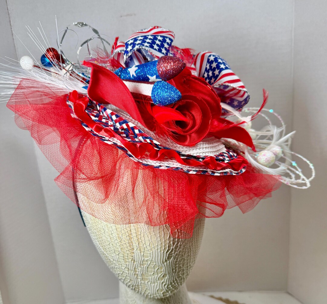 Red White Blue Fascinator, Patriotic Headband, 4th of July Hair ...