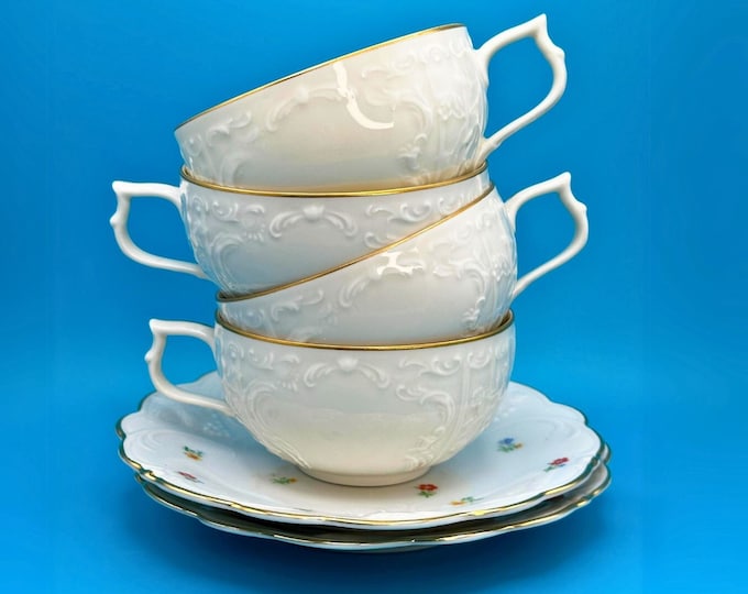 Vintage Mismatched Rosenthal China Tea Cups With Floral Saucers Set ...