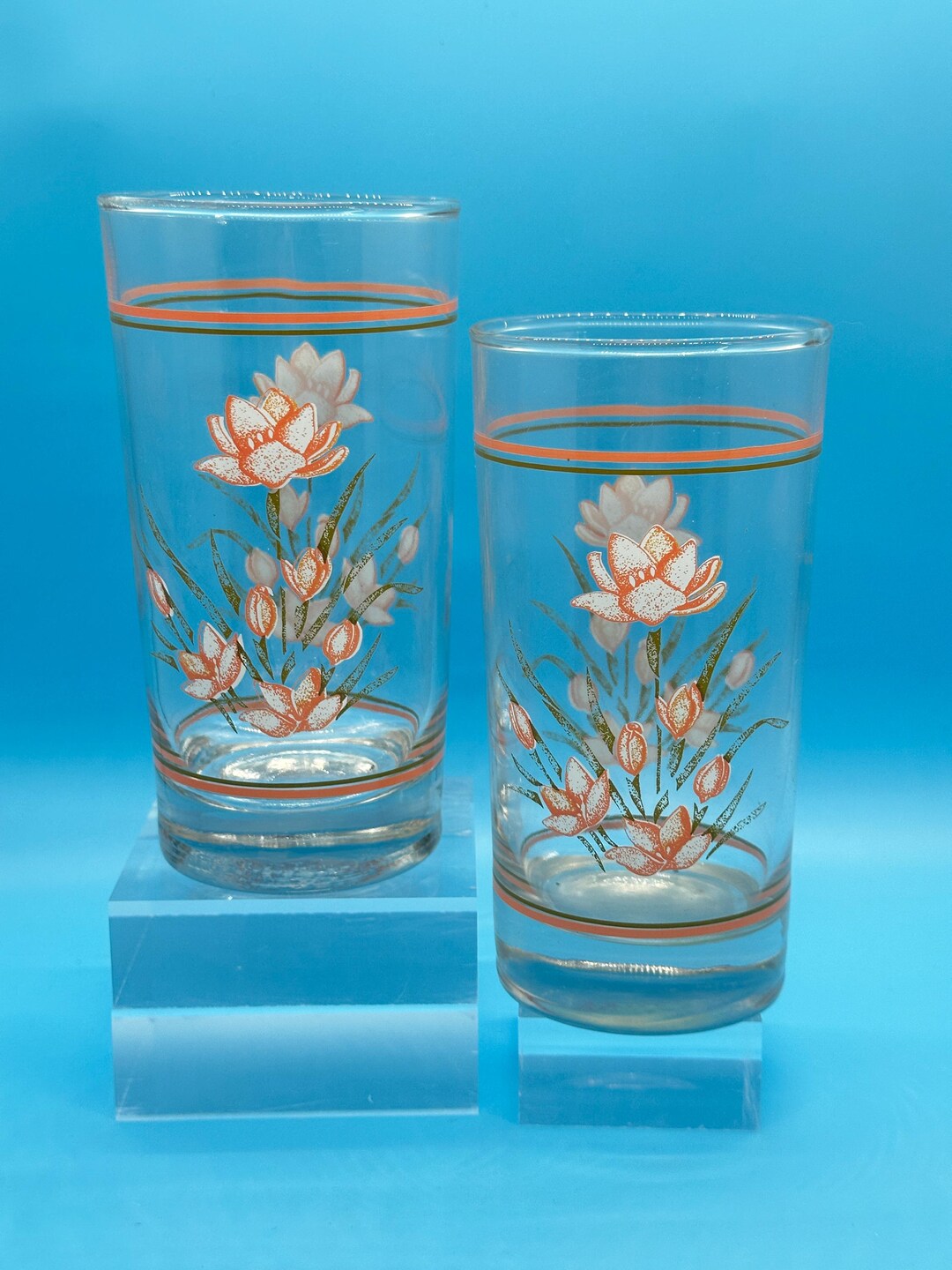 Vintage Corelle Tulip Floral Glass Retro 1970s Drinkware Collectible ...