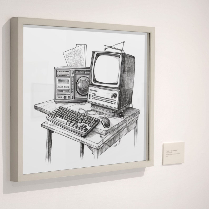 Digital Print of 90s Computer Pencil Drawing Vintage Tech Artwork for ...