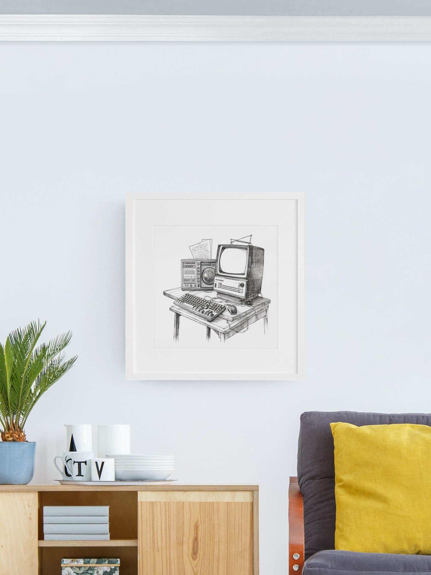 Vintage Computer Pencil Drawing Print – 90s Tech Art (digital Download ...