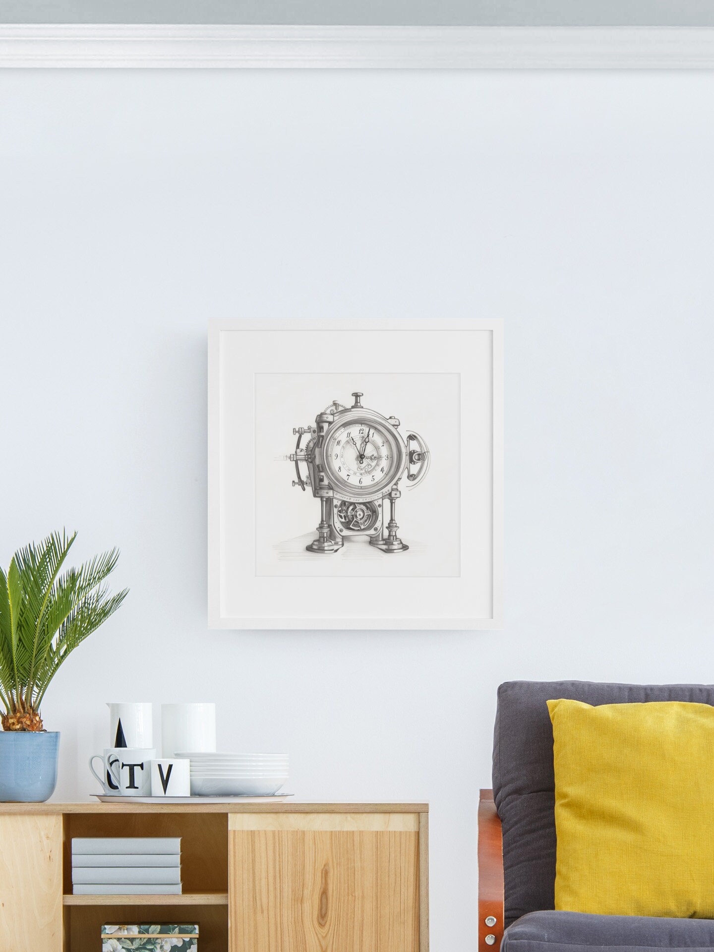 Digital Print of Mechanical Clock Pencil Drawing Vintage Timepiece ...