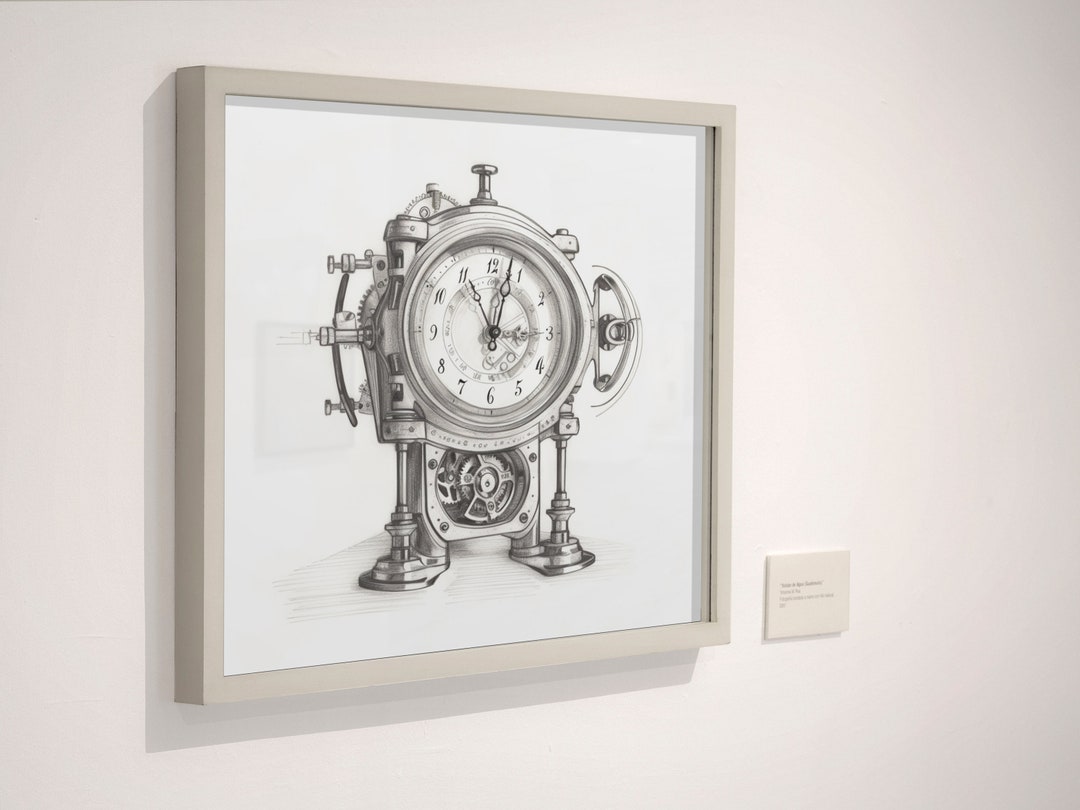 Digital Print of Mechanical Clock Pencil Drawing - Vintage Timepiece ...