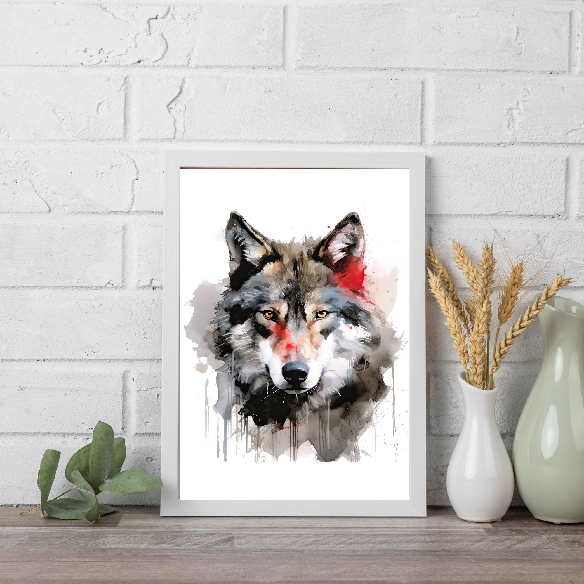 Arte imprimible de acuarela de lobo negro, decoración de vida silvestre ...