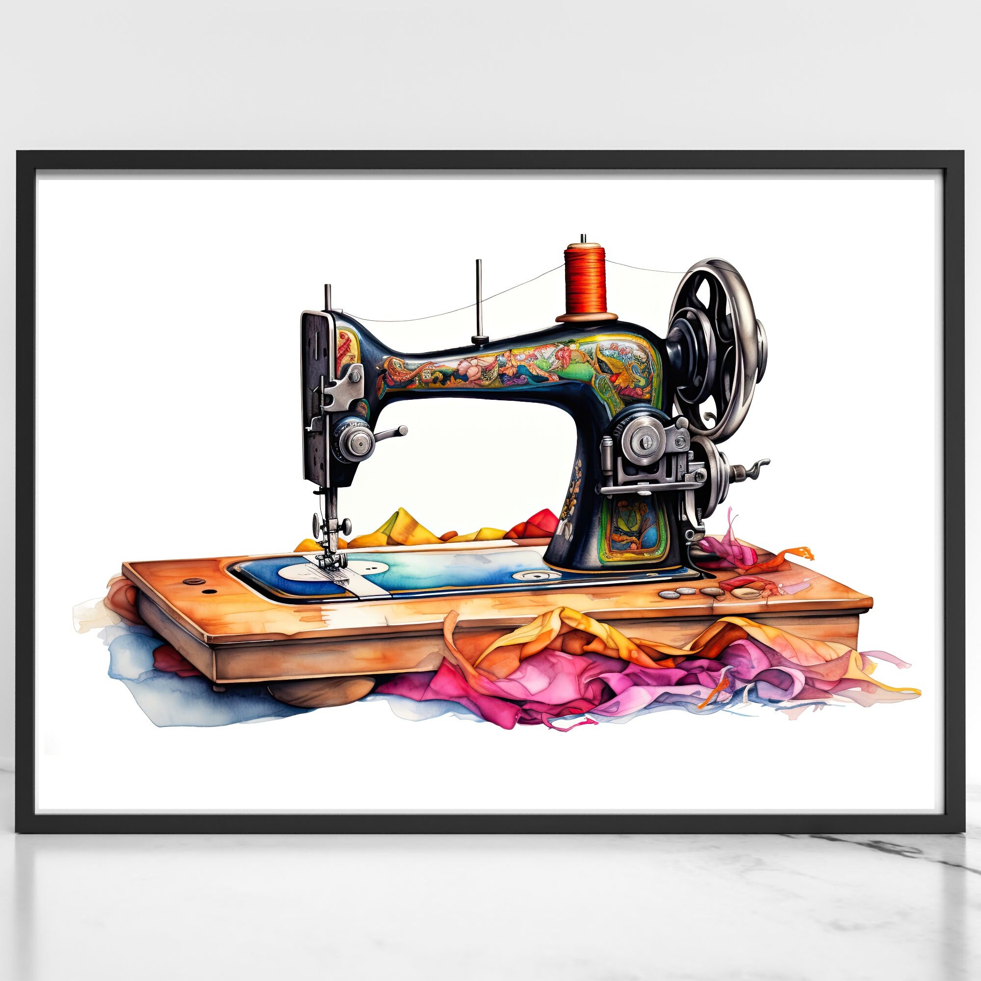 Antique Sewing Machine Watercolor PRINTABLE ART Vibrant Colors Sewing ...