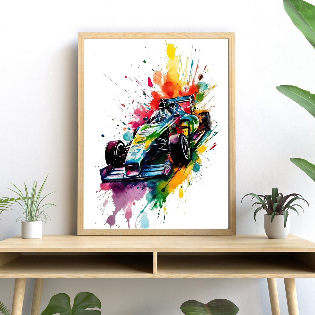 Vibrant Watercolor Racing Car Digital Art Print - Etsy