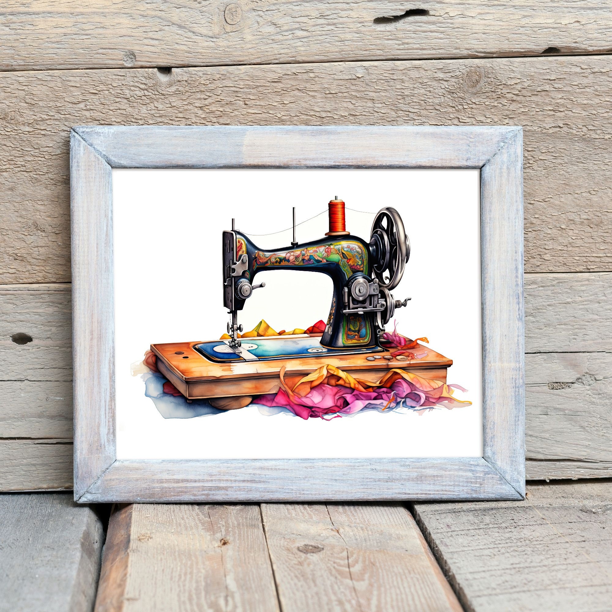 Antique Sewing Machine Watercolor PRINTABLE ART Vibrant Colors Sewing ...