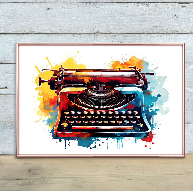 Vintage Typewriter Watercolor Art Print: Retro Writer Gift (digital ...