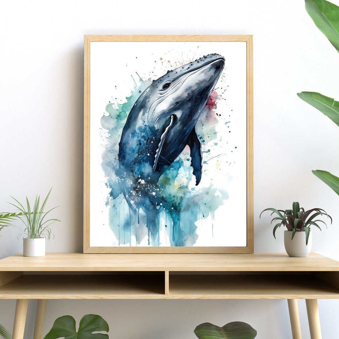 Whale Watercolor Art, Vibrant Oceanic Print, Modern Nautical Design ...