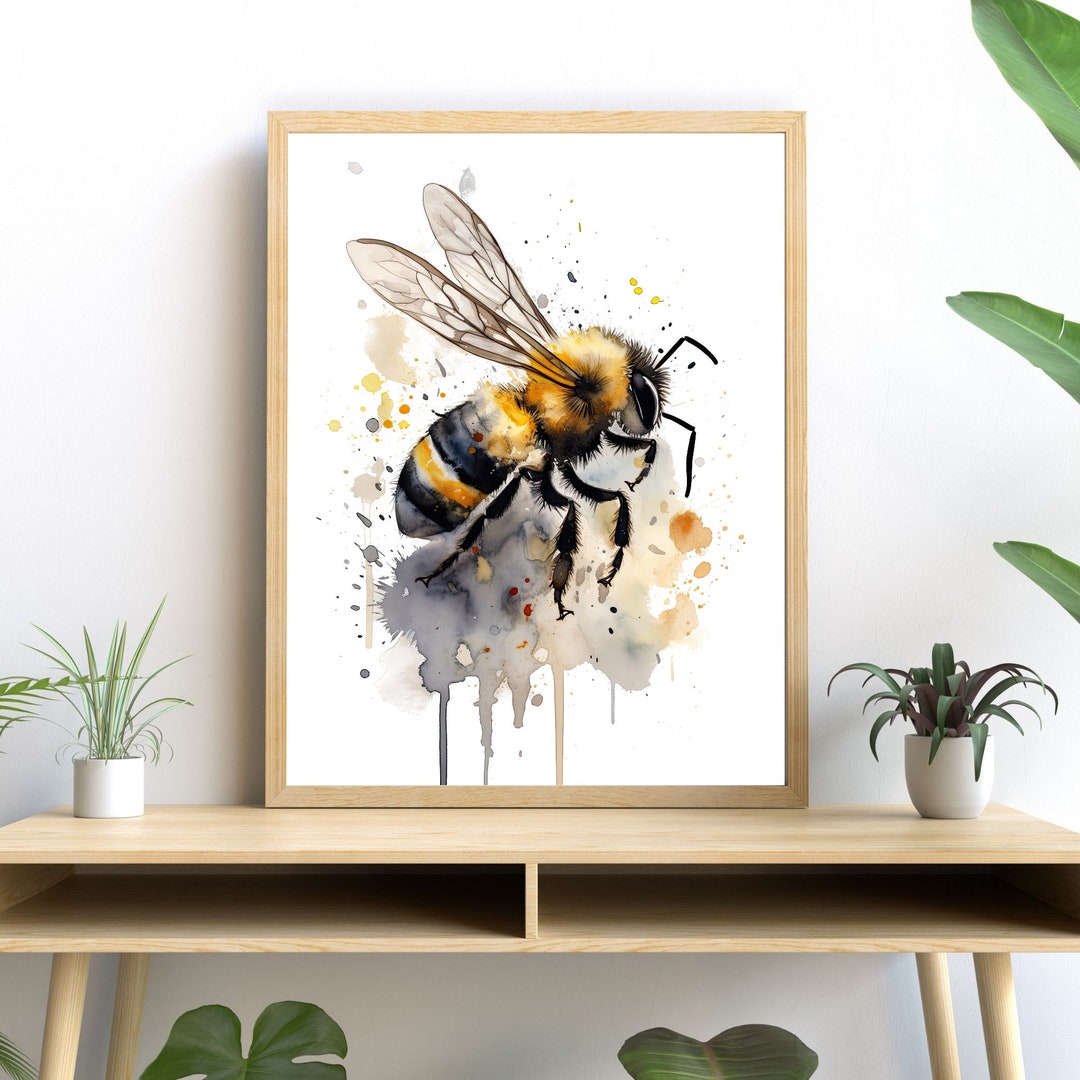 Bee Watercolor Art, Vibrant Insect Print, Modern Nature Wall Decor - Etsy