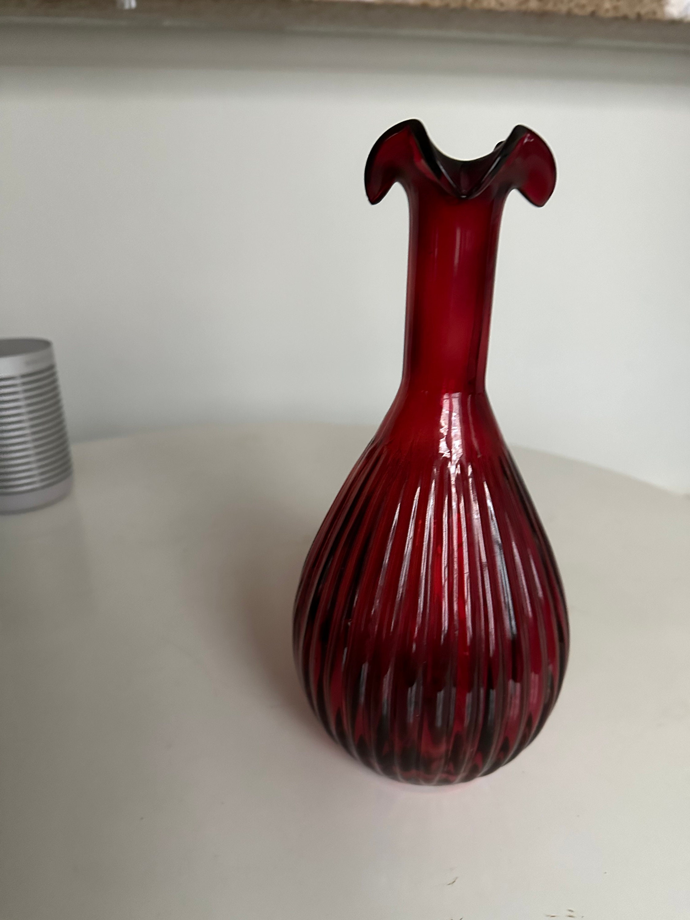 Vintage Possibly Blenko Red Ruffled Glass Vase Decanter Midcentury - Etsy
