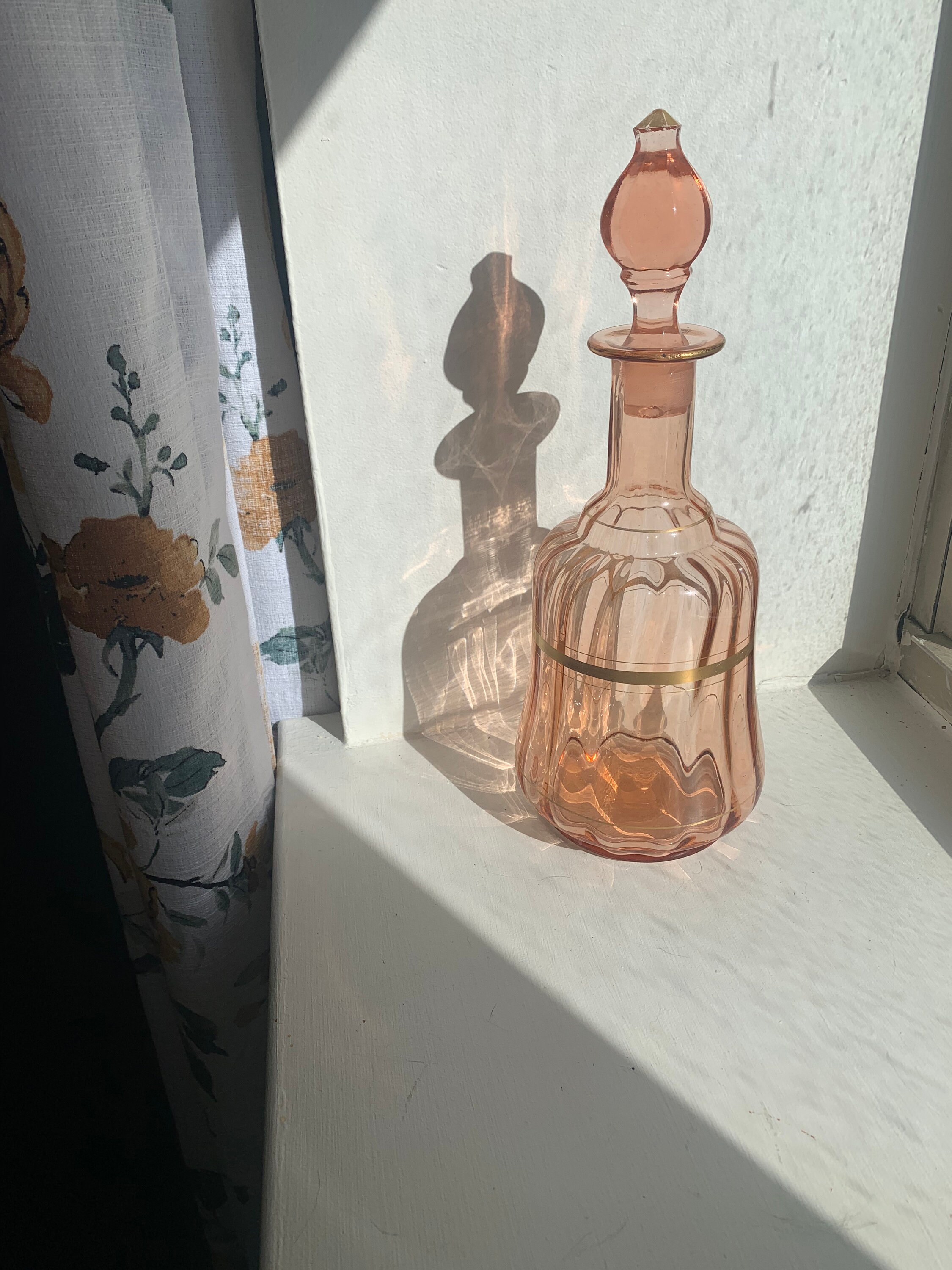 Rare Antique Pink Depression Glass Art Deco Gold Gilded Bottle Decanter ...