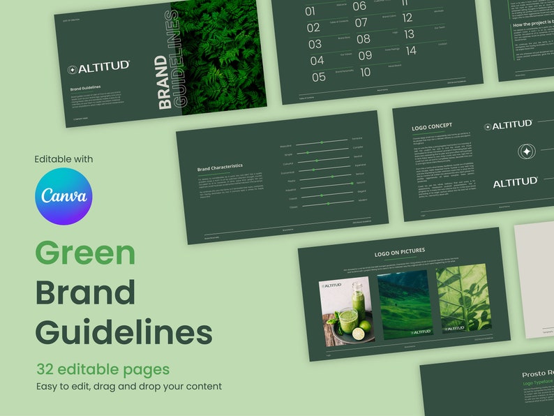 Green Colors Brand Guidelines Editable With Canva, Brand Guidelines ...
