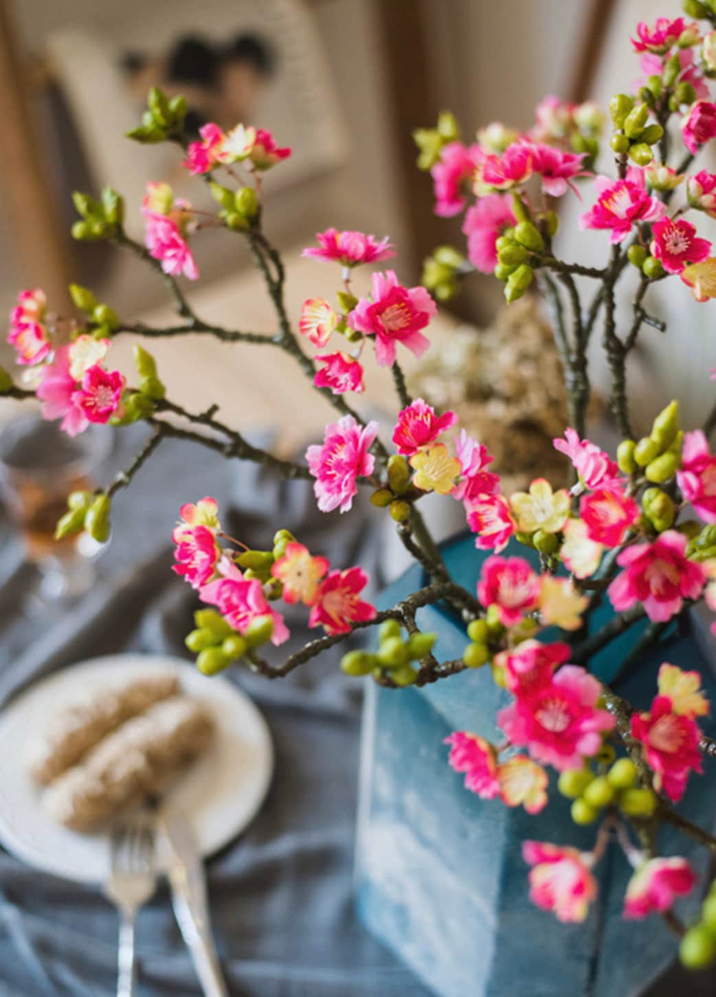 23'' Artificial Cherry Blossom Stem, Silk Artificial Flowers, Home ...