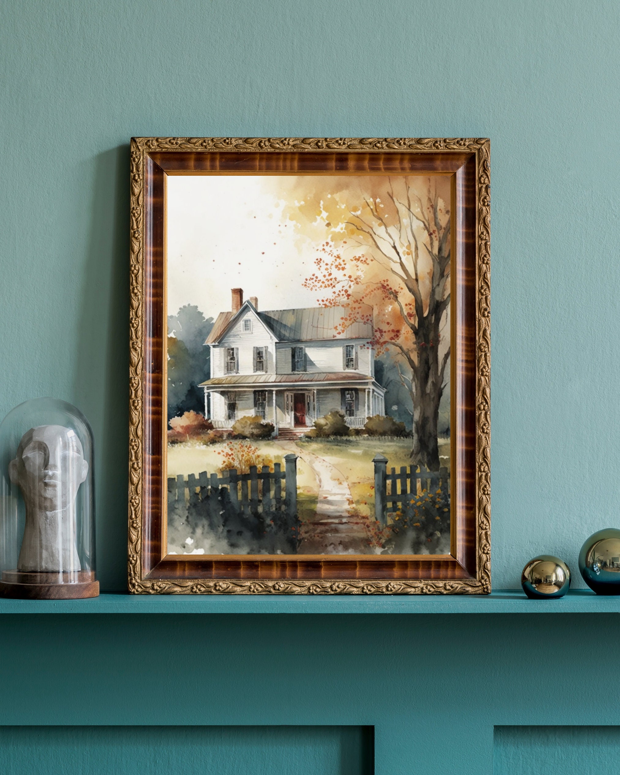 Farmhouse in Fall-watercolor Farmhouse Digital Download - Etsy
