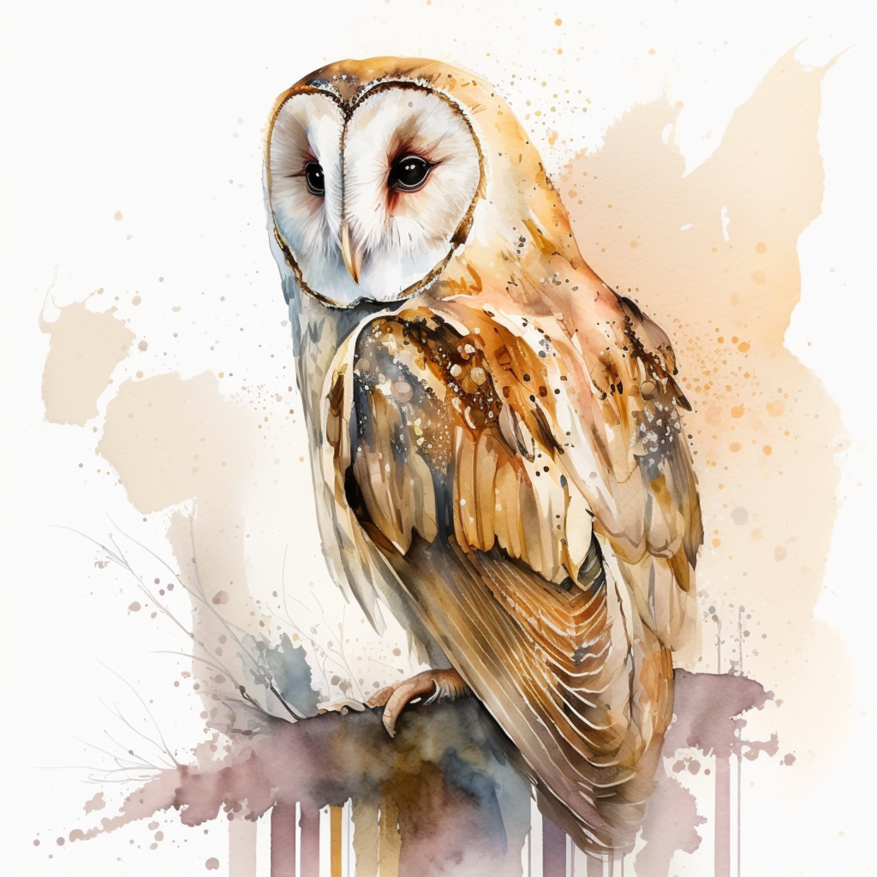 Watercolor Barn Owl Looking Over Shoulder-watercolor Digital Print of A ...
