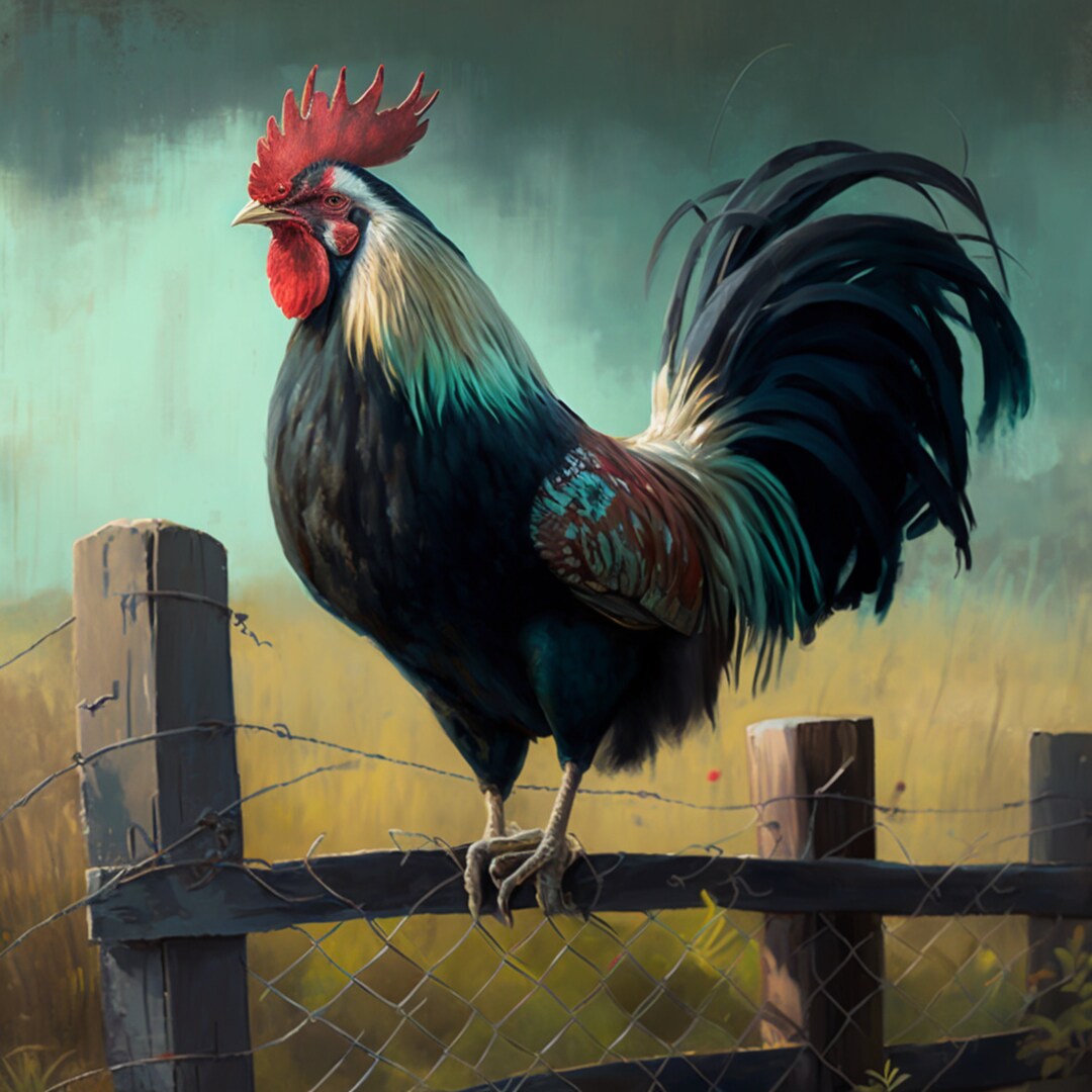 Dark Chicken on A Farm Fence-chicken Water Color - Etsy