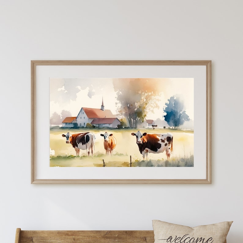 Cows in A Farm Field-watercolor Digital Print - Etsy