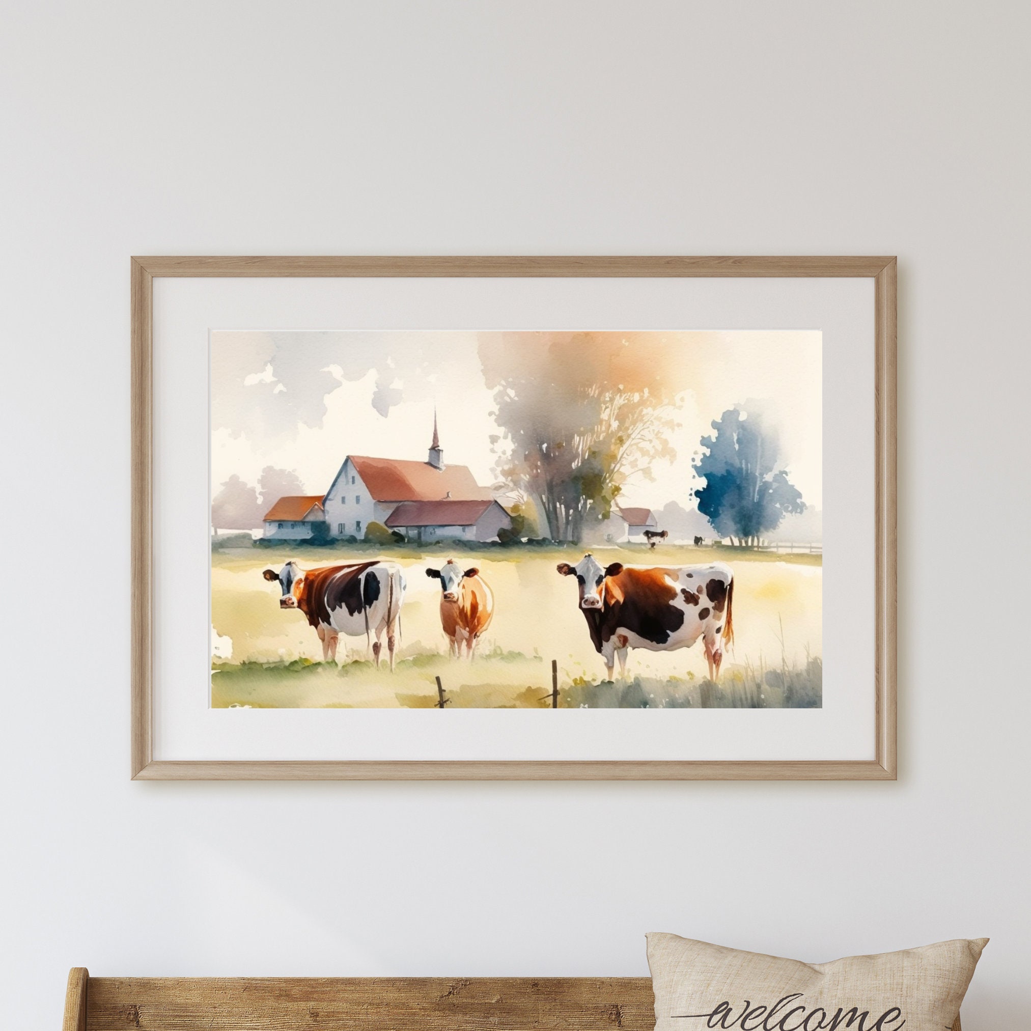 Cows in A Farm Field-watercolor Digital Print - Etsy
