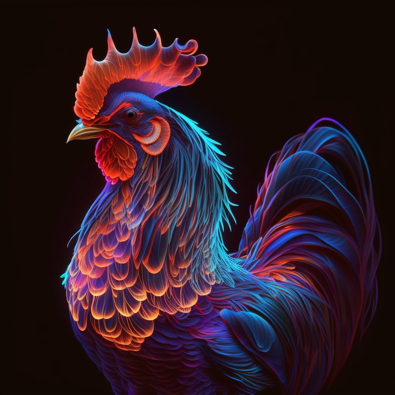 Portrait of A Neon Chicken-digital Art Print - Etsy