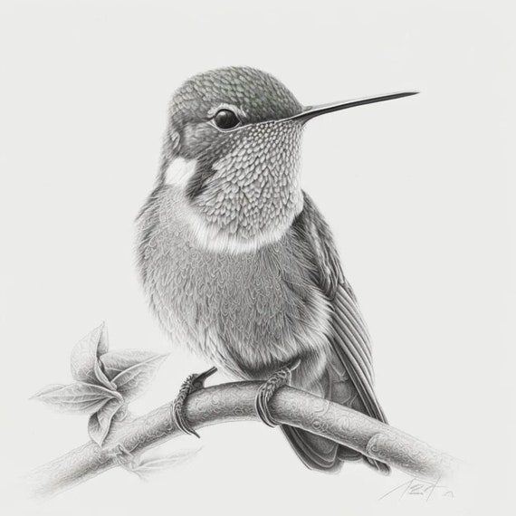 Hummingbird And Flower Pencil Drawing
