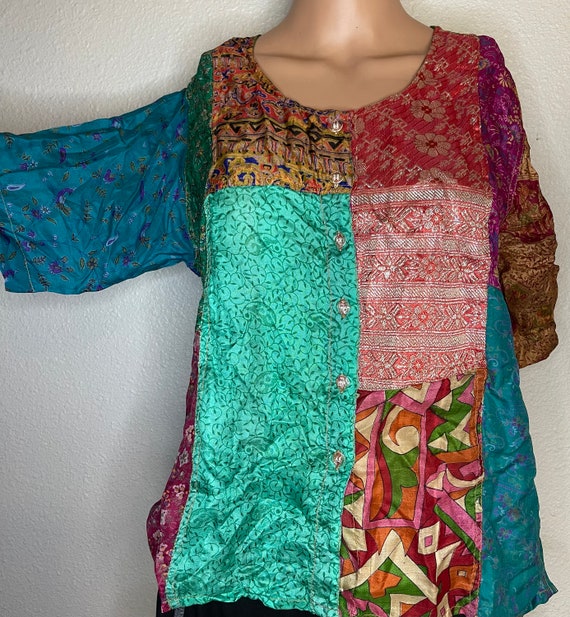 Lightweight, delicate beautiful silk patchwork short … - Gem