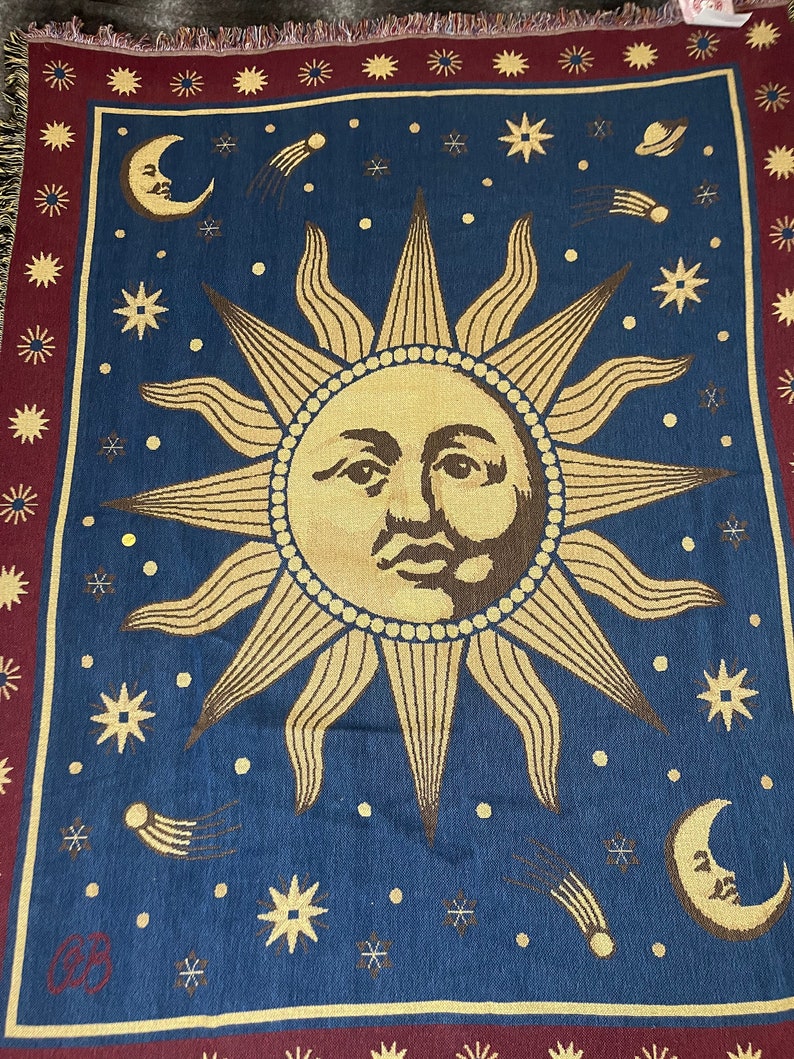 Sun Moon & Stars cosmos Vintage Throw Blanket. Rug Barn. - Etsy
