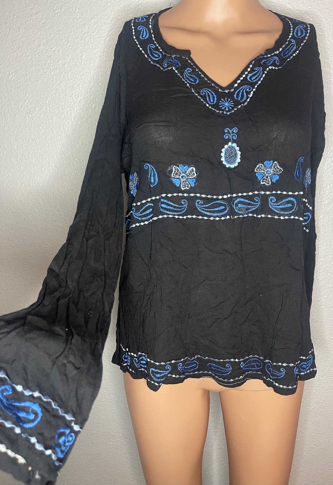 Black With Blue Paisley Design, Gauzy Flowy Top. Women’s Size Small. - Etsy