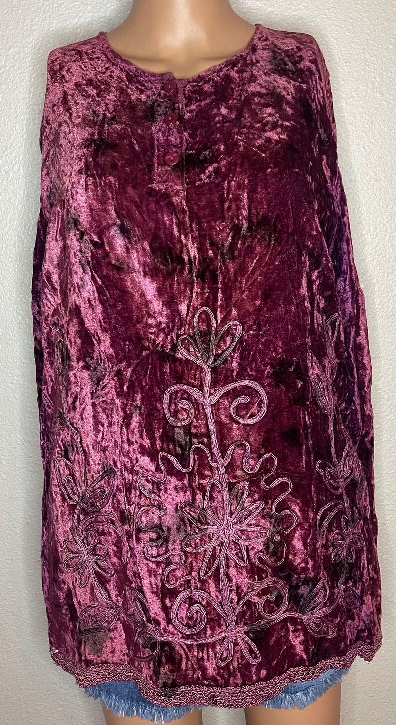 Burgundy Crushed Velvet Top With Embroidery Design. Womens “free Size ...