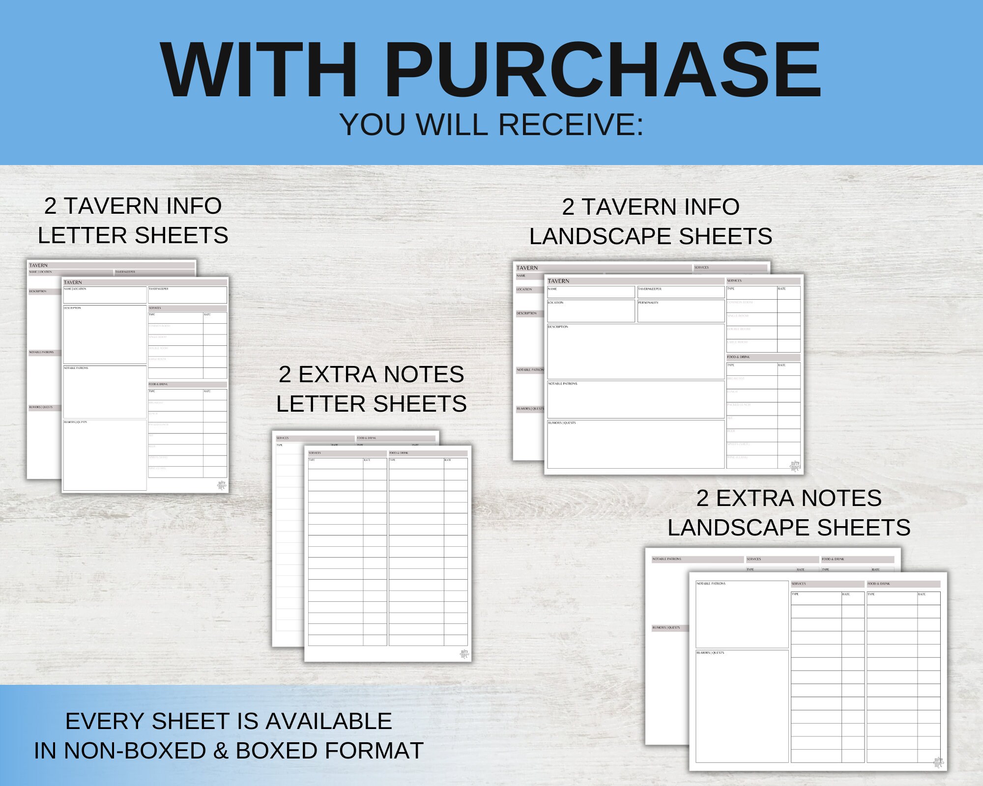 Minimalist - Tavern & Inn DM Sheets - Dnd 5E - Printable PDF - Etsy