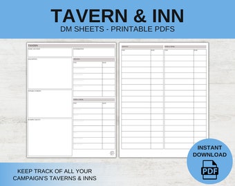 Minimalist - Tavern & Inn DM Sheets - Dnd 5E - Printable PDF - Etsy