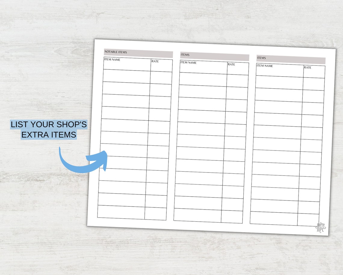 Minimalist Merchant Shop DM Sheets Dnd 5E Printable PDF - Etsy