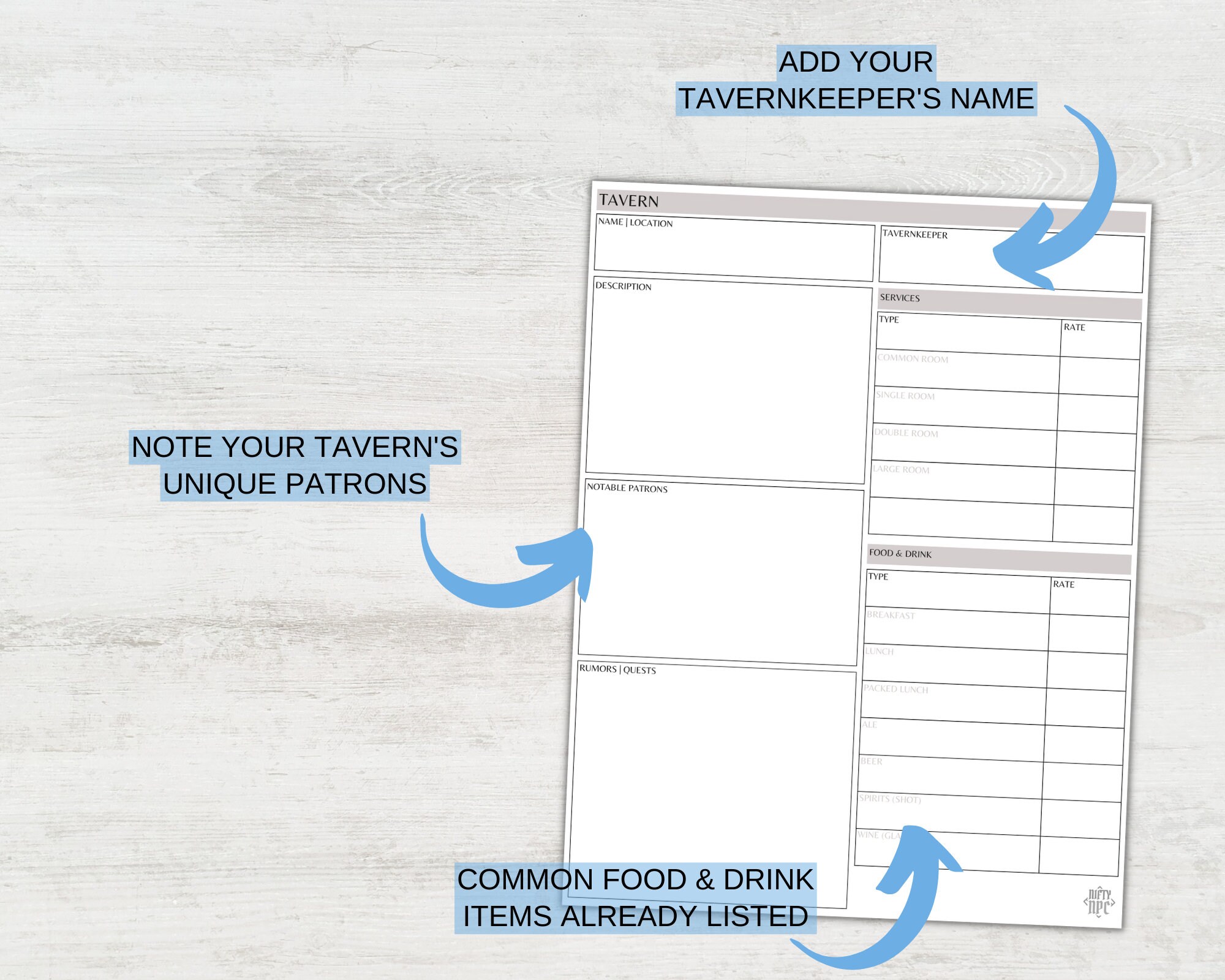 Minimalist - Tavern & Inn DM Sheets - Dnd 5E - Printable PDF - Etsy