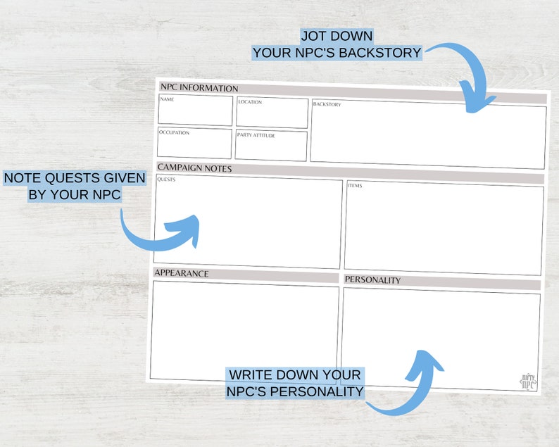 Minimalist - NPC Info DM Sheets - Dnd 5E - Printable PDF - Etsy