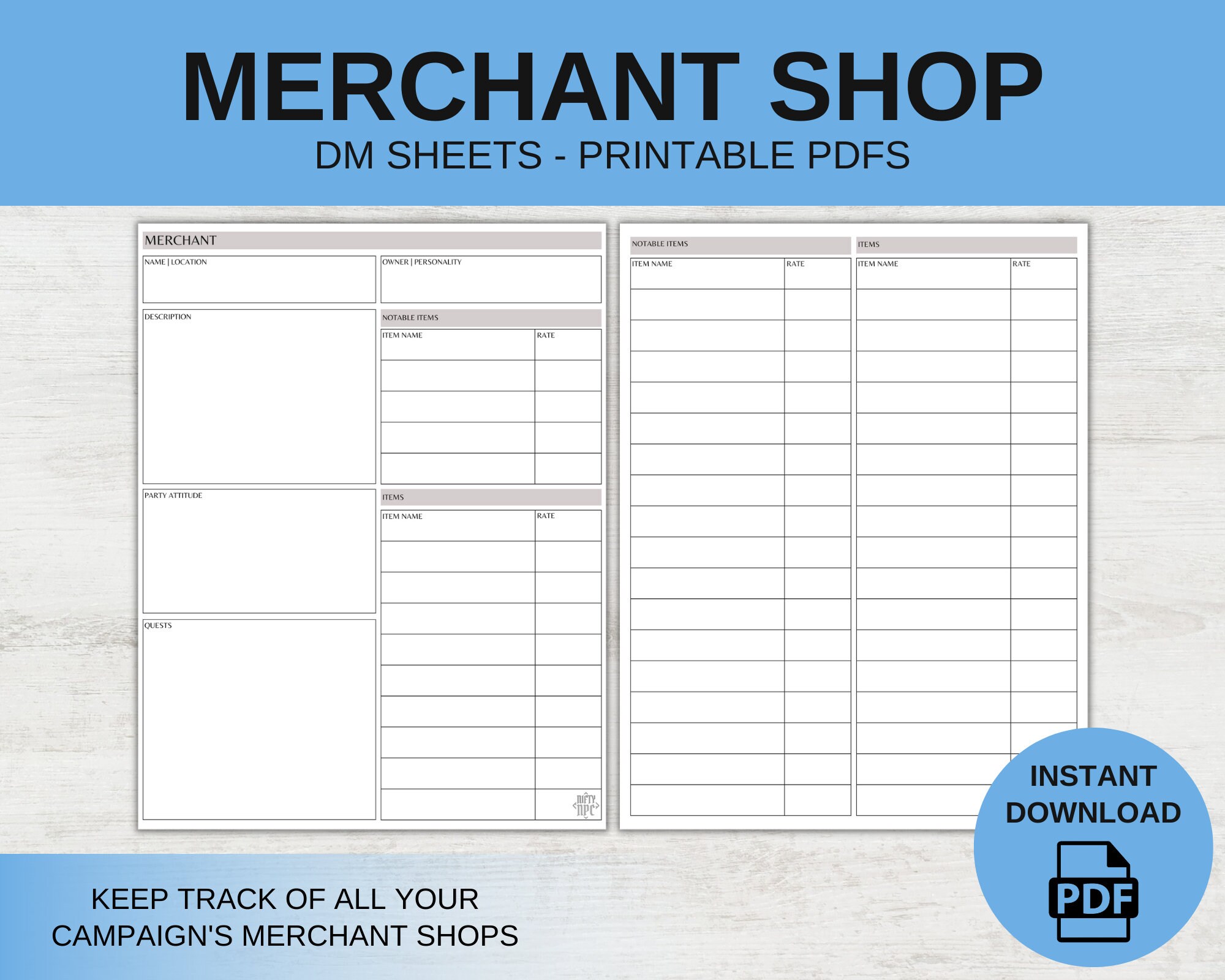 Minimalist Merchant Shop DM Sheets Dnd 5E Printable PDF - Etsy