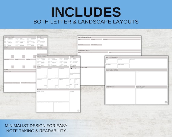 NPC Info DM Sheets Dnd 5E Minimalist Printable PDF, 47% OFF
