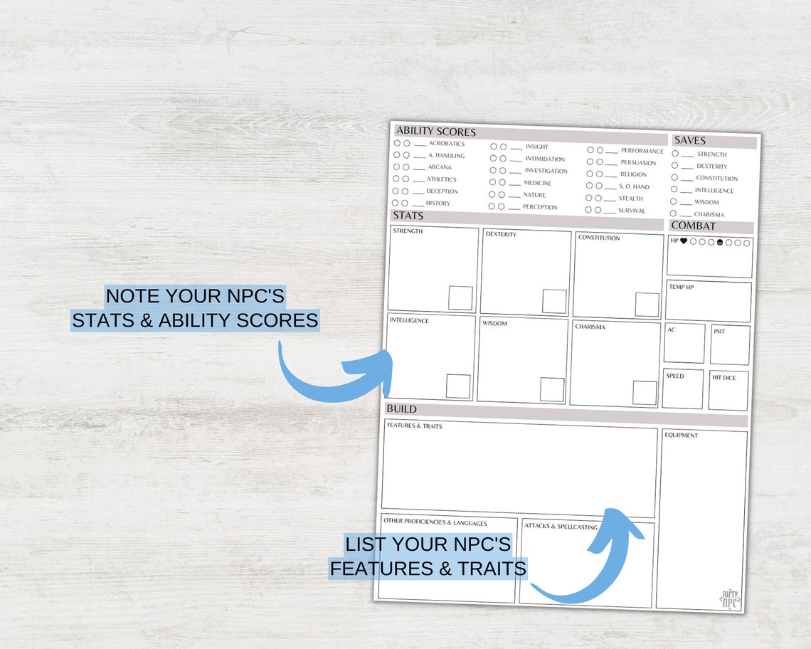 Minimalist - NPC Info DM Sheets - Dnd 5E - Printable PDF - Etsy