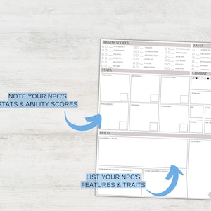 Minimalist - NPC Info DM Sheets - Dnd 5E - Printable PDF - Etsy