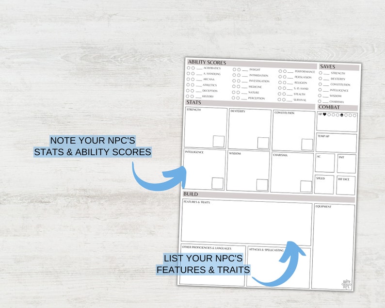 Minimalist - NPC Info DM Sheets - Dnd 5E - Printable PDF - Etsy