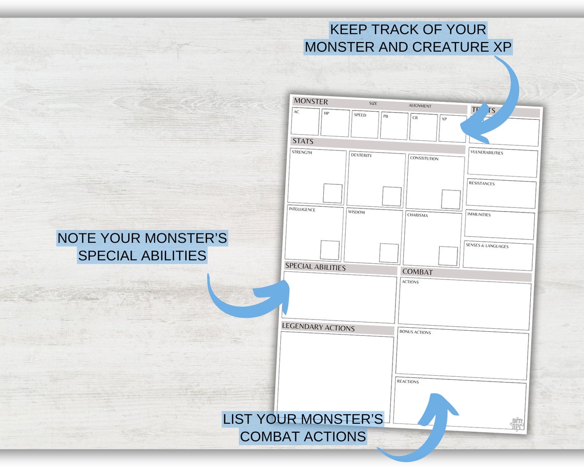 Minimalist - Monster Stat Block DM Sheets - Dnd 5E - Printable PDF - Etsy