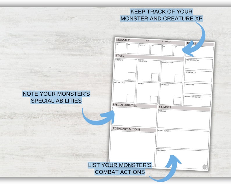 Minimalist - Monster Stat Block DM Sheets - Dnd 5E - Printable PDF - Etsy
