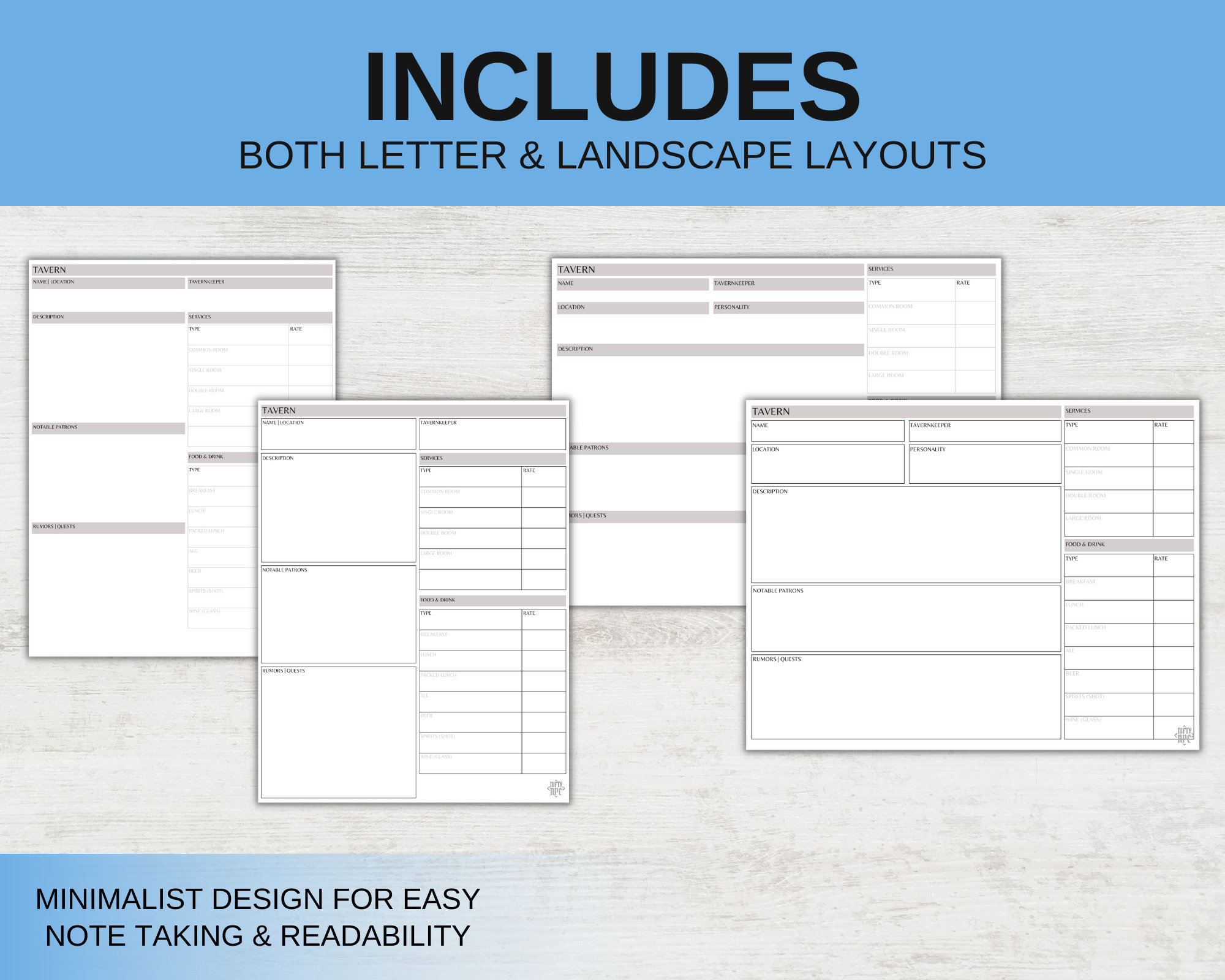 Minimalist - Tavern & Inn DM Sheets - Dnd 5E - Printable PDF - Etsy