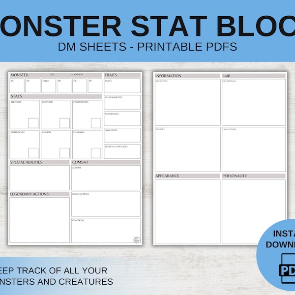 Printable Stat Block - Etsy