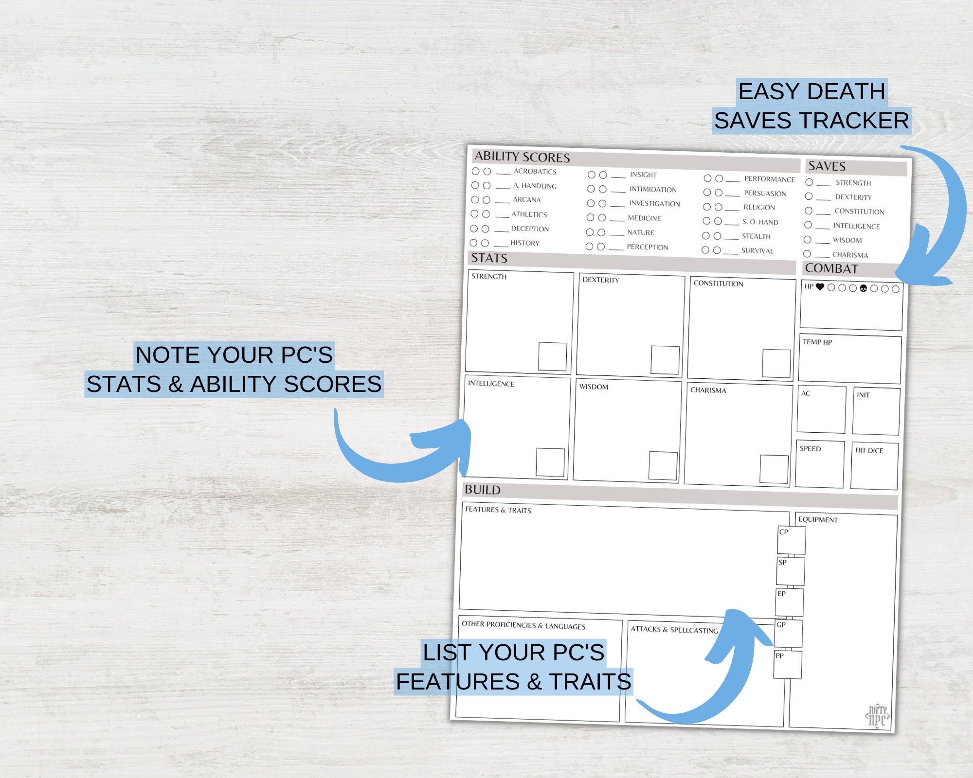 Minimalist Character Info Player Sheets Dnd 5E Printable PDF - Etsy