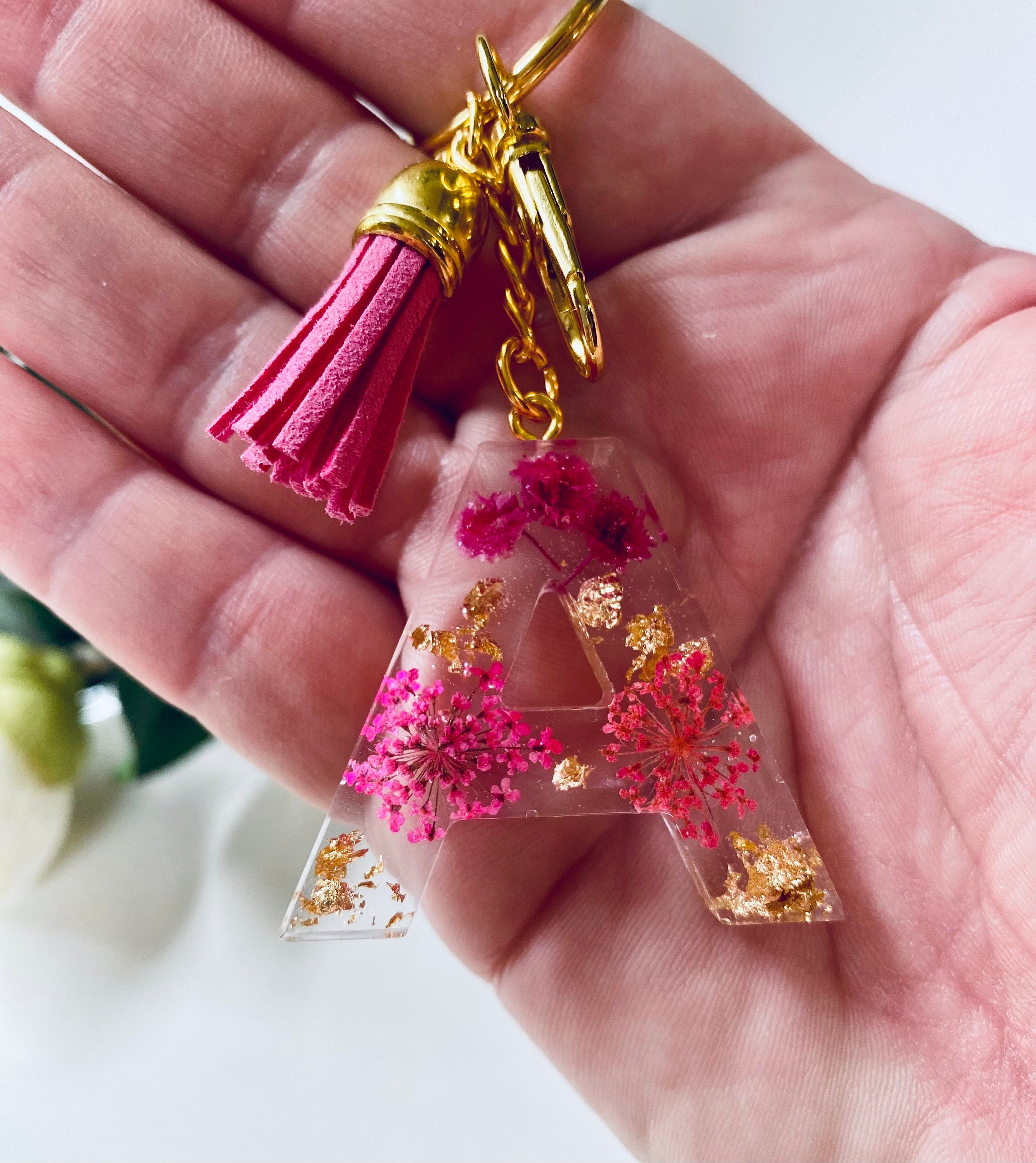 Handmade Flower Resin Letter Keychain Flower Keychain - Etsy