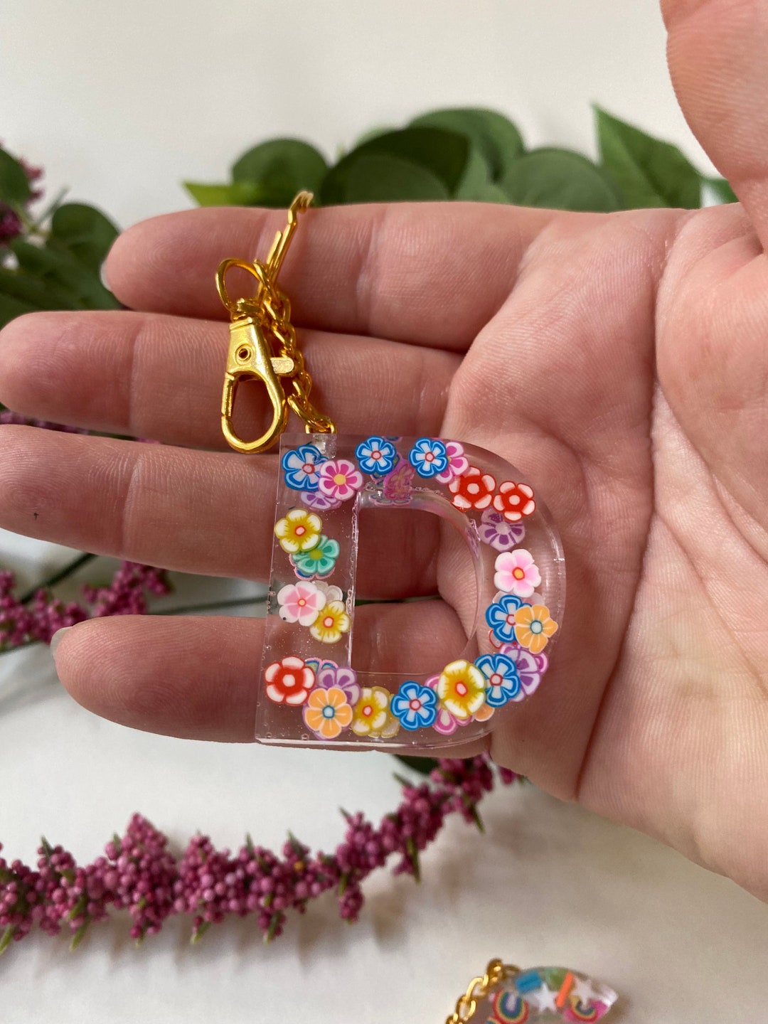 Handmade Confetti Resin Letter Keychain | Colorful Initial Keychain ...