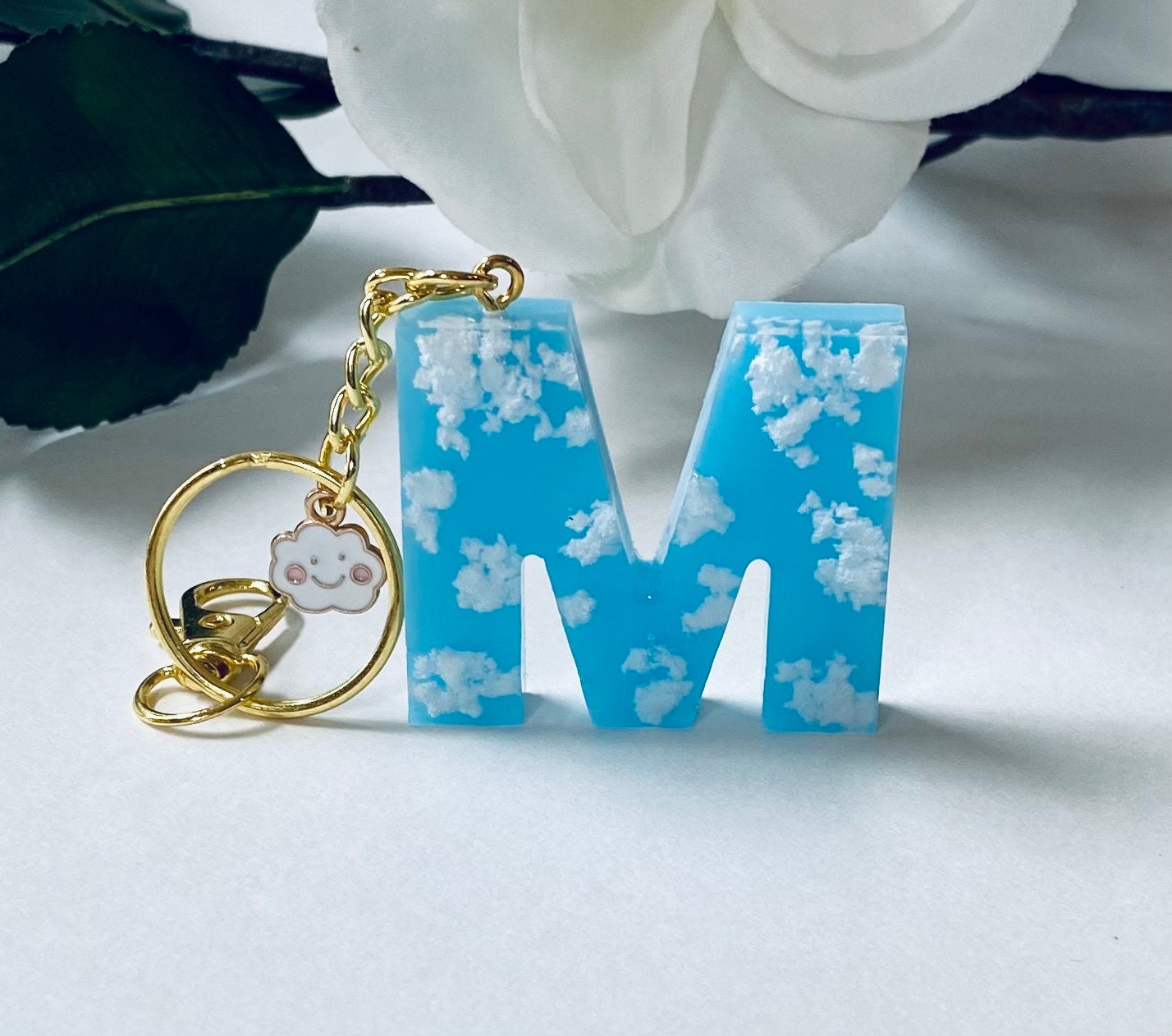 Handmade Cloud Resin Letter Keychain Cloud Keychain - Etsy